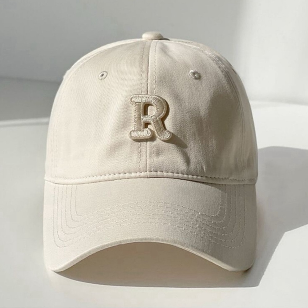Adjustable Cream Embroidered ‘R’ Baseball Cap Os New - Gem